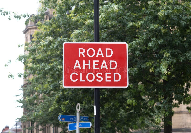 Red Warning Road Closed Sign Stock Image - Image of road, closed: 192987371