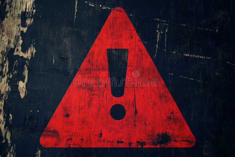 Red Warning Sign on Distressed Black Wooden Background Texture Stock ...