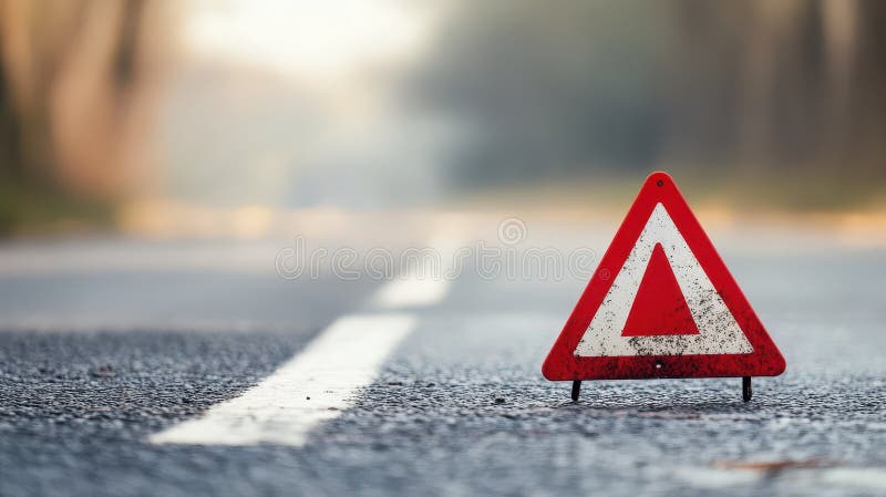 Red Warning Sign on Empty Road during Daytime Stock Image - Image of ...