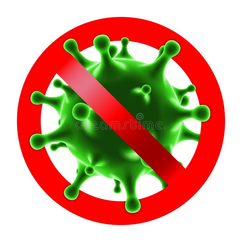 Red Warning Stop Sign with Virus or Bacteria Cell Stock Vector ...