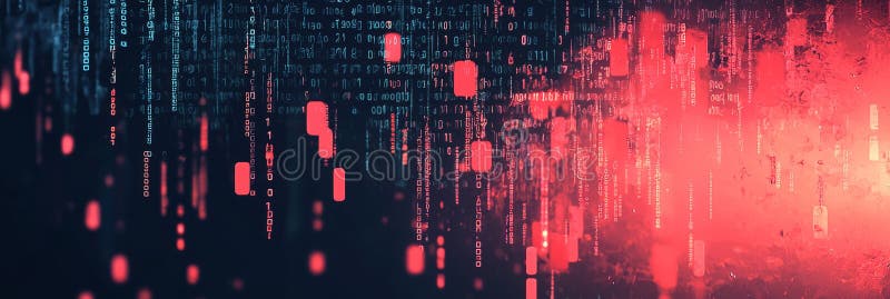 Red Warning Symbols Emerging from a Digital Stream of Binary Code, Representing a Data Breach ...