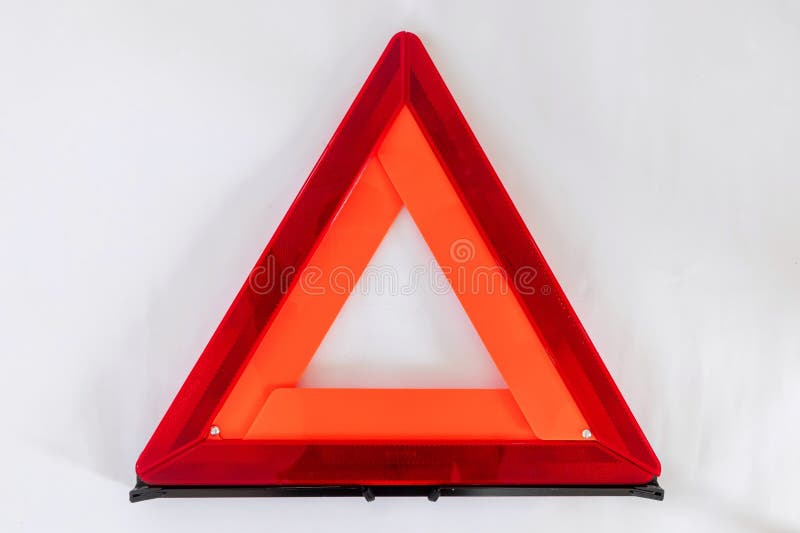 Red Warning Triangle or Reflective Road Hazard Warning Triangle on a ...