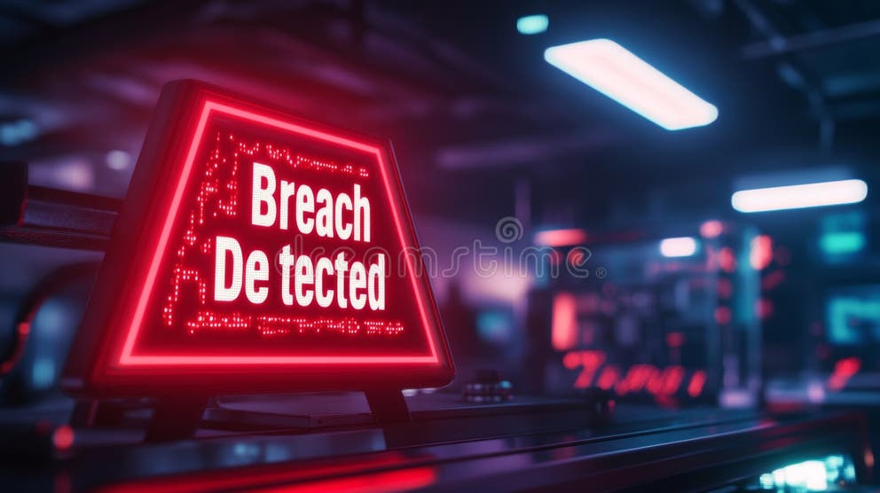 Red Warning Triangle Sign Alerting about Data Breach Detection Stock ...