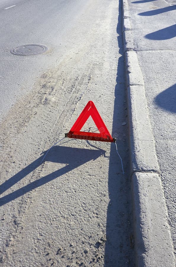 Red Warning Triangle on Street Stock Photo - Image of triangle ...