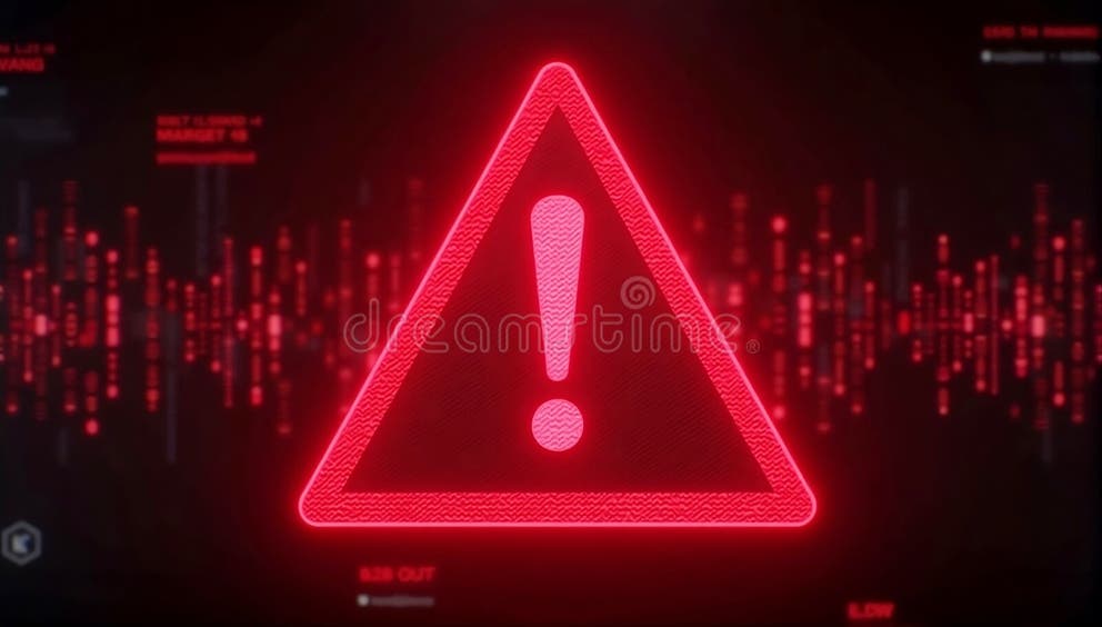 Red Warning Triangle Symbol on a Glowing Red Digital Background with a ...