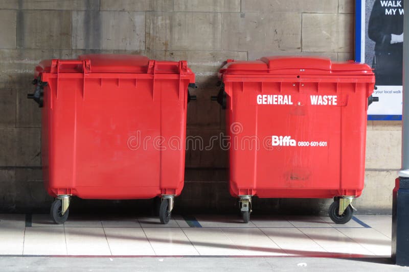 Red waste containers stock photo. Image of trash, object - 58896540