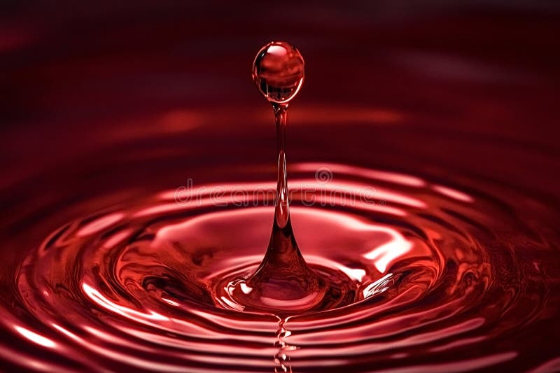 Red Water Drop Splashing and Creating Concentric Ripples Stock Image ...