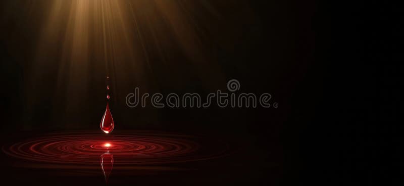 Red Water Droplet Creating Ripples in Dark Background with Dramatic ...