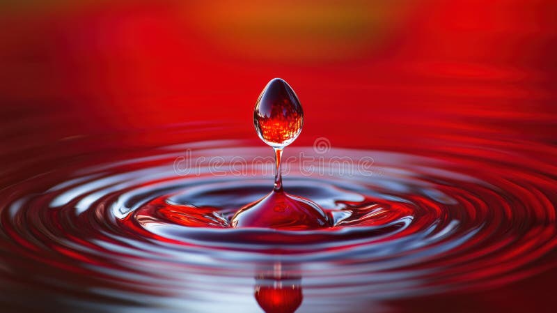 Red Water Droplet Creating Ripples in Vibrant Background with Artistic ...