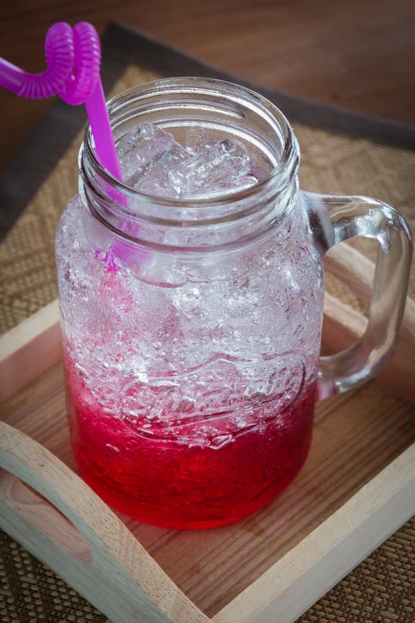Red Water Mix Soda on Table Blackground,process Color. Stock Image ...