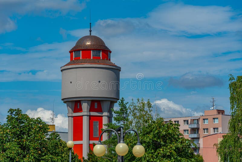 Red Water Tower in Breclav, Czech Republic Stock Image - Image of ...