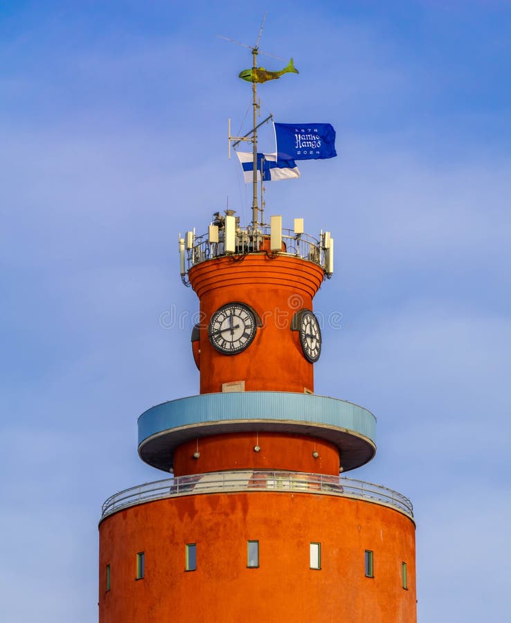 Red Water Tower with Clock Hanko Finland Flag Stock Photo - Image of ...