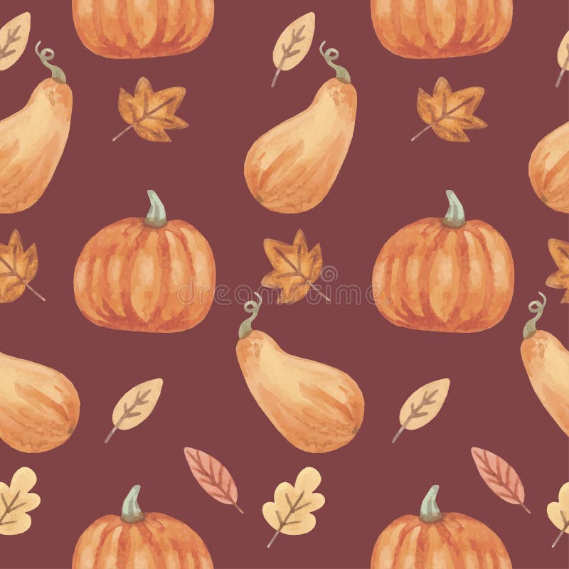 Red Watercolor Autumn Pumpkin Pattern Stock Vector - Illustration of ...