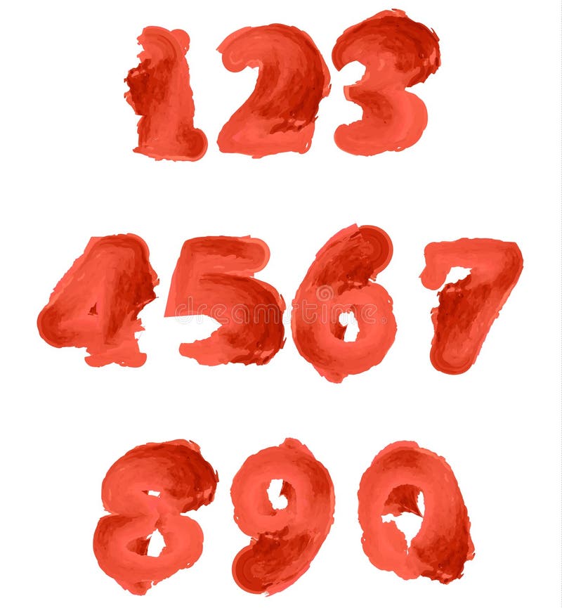 Red watercolor numbers stock illustration. Illustration of letter ...