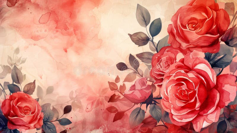 Red watercolor roses stock illustration. Illustration of hand - 326976210