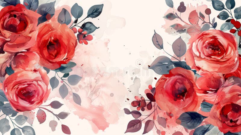 Red watercolor roses stock illustration. Illustration of rise - 326976315