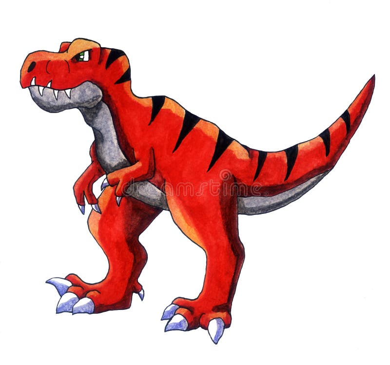 Red Watercolor T Rex stock illustration. Illustration of jurassic ...