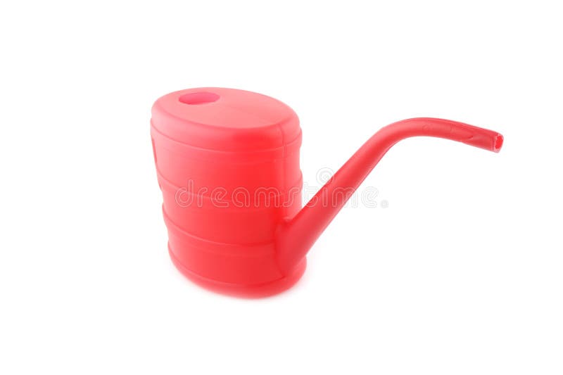 Red watering can closeup stock photo. Image of plastic - 7253848