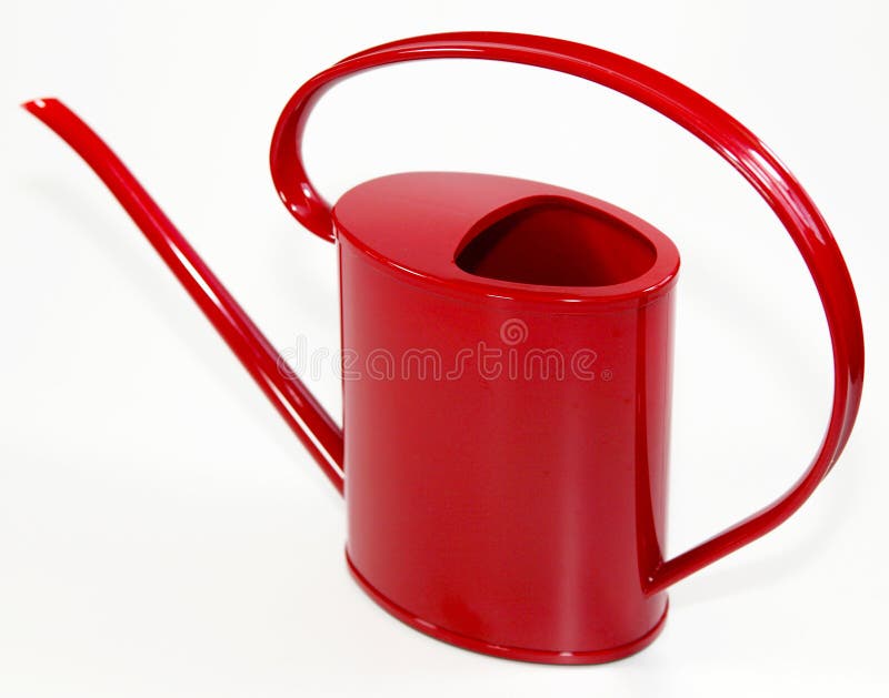 Red plastic watering can stock image. Image of black - 65510975
