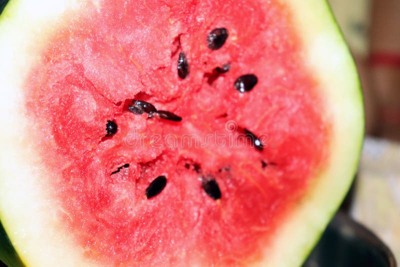 Red Watermelon and Black Seeds Half Cut Stock Image - Image of food ...