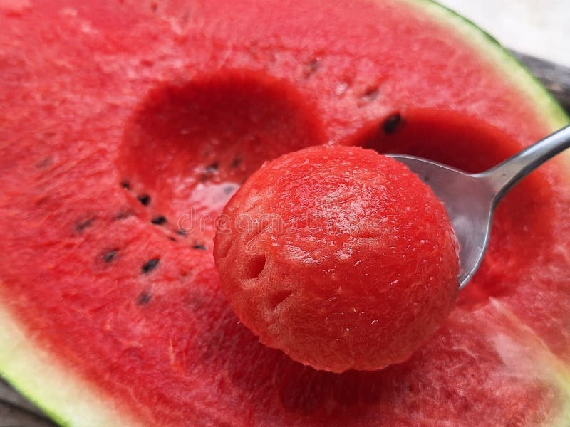 A Red Watermelon Made into a Round Ball. Stock Photo - Image of dairy ...