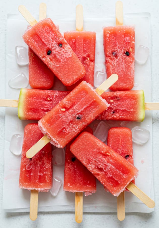 Red Watermelon Popsicles on Ice Stock Illustration - Illustration of ...