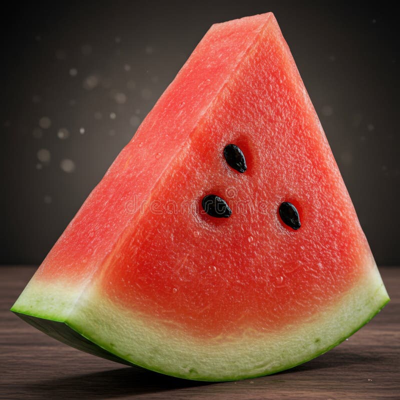 Red Watermelon Slice on Dark Wooden Surface Stock Illustration ...