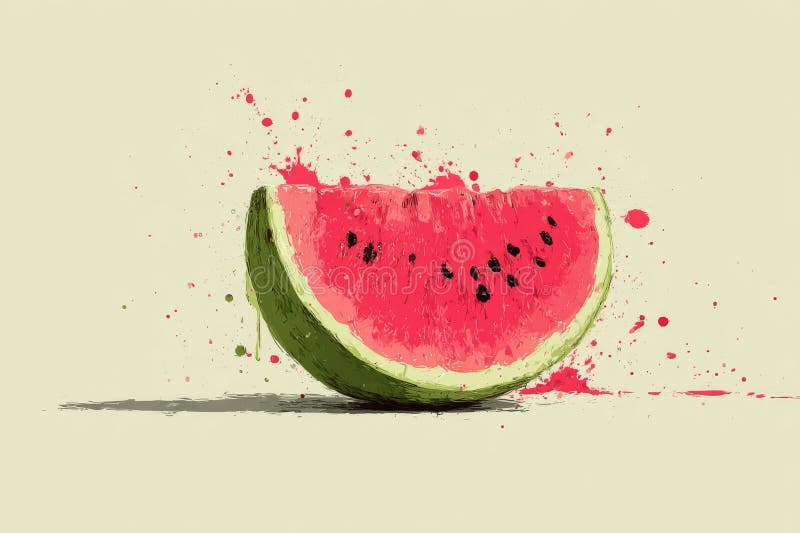 Red Watermelon Slice with Pixelated Texture and Splash Stock ...