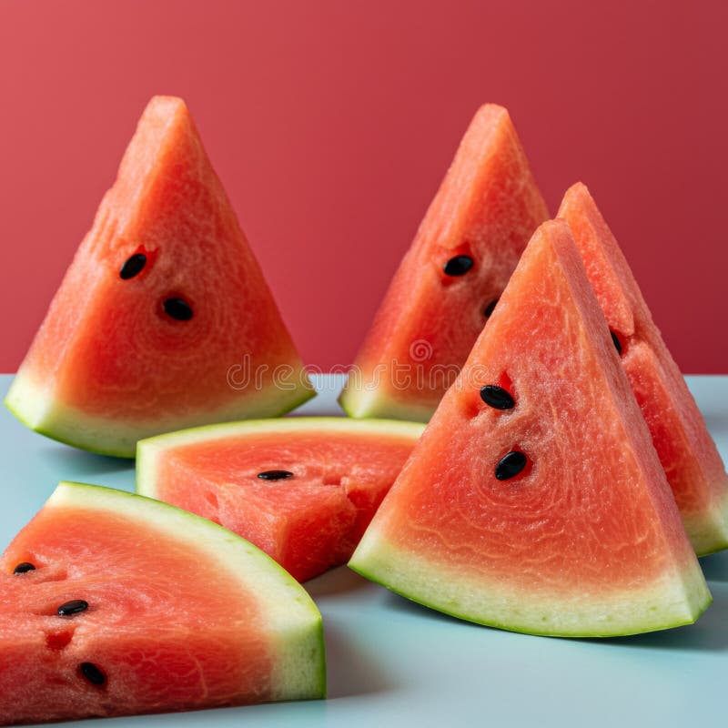 Red Watermelon Slices on Aqua Background Stock Illustration ...