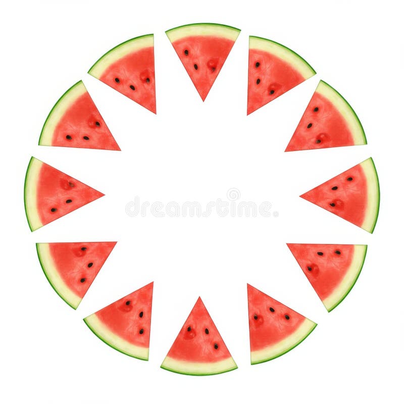 Red Watermelon Slices Arranged in a Circle on White Stock Illustration ...