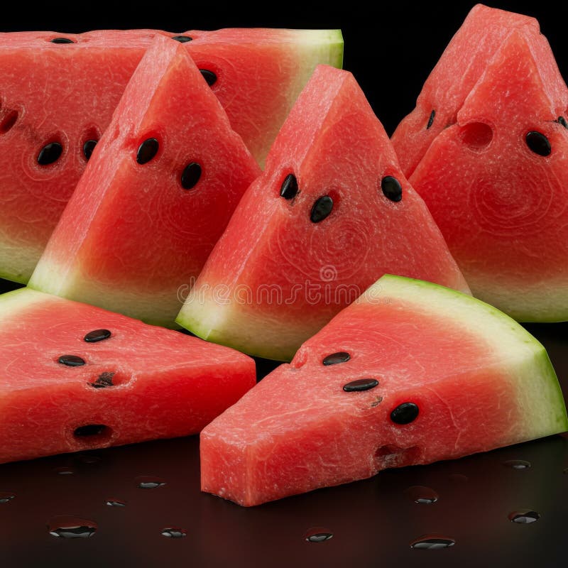 Red Watermelon Slices on Black Background Stock Illustration ...