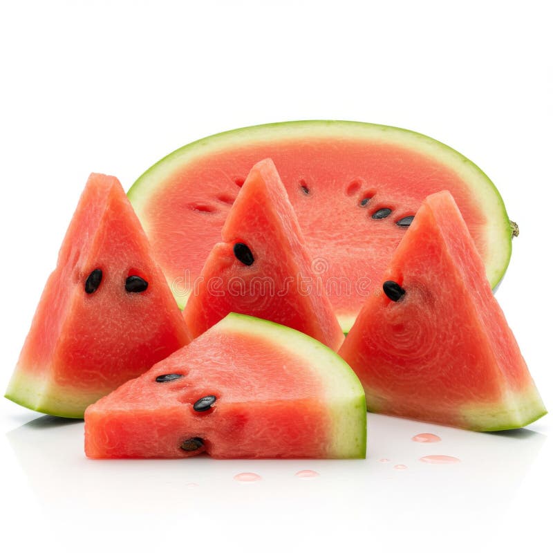 Red Watermelon Slices on White Background Stock Illustration ...
