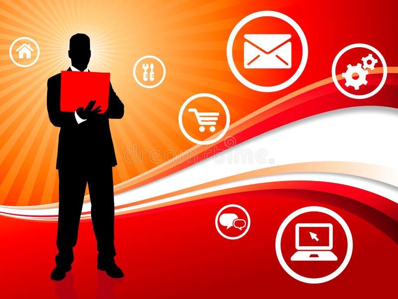 On Red Wave Background with Internet Icons Stock Illustration ...