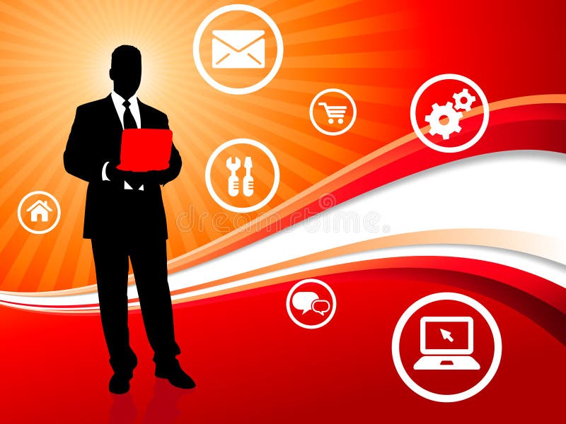 On Red Wave Background with Internet Icons Stock Illustration ...