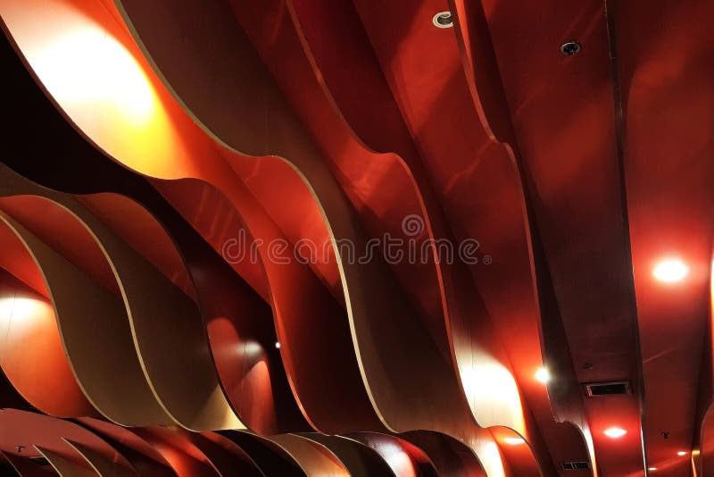 Red Wave Ceiling with Spotlight. Stock Photo - Image of circle, bokeh ...