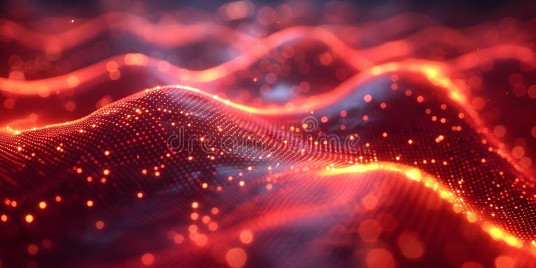 "Red Wave Data Visualization Concept with High-Tech Glowing Dots ...