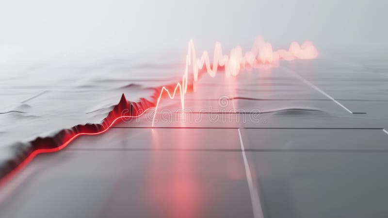 Red Waveform Traveling Along Grid with Illuminated Points Stock Image ...