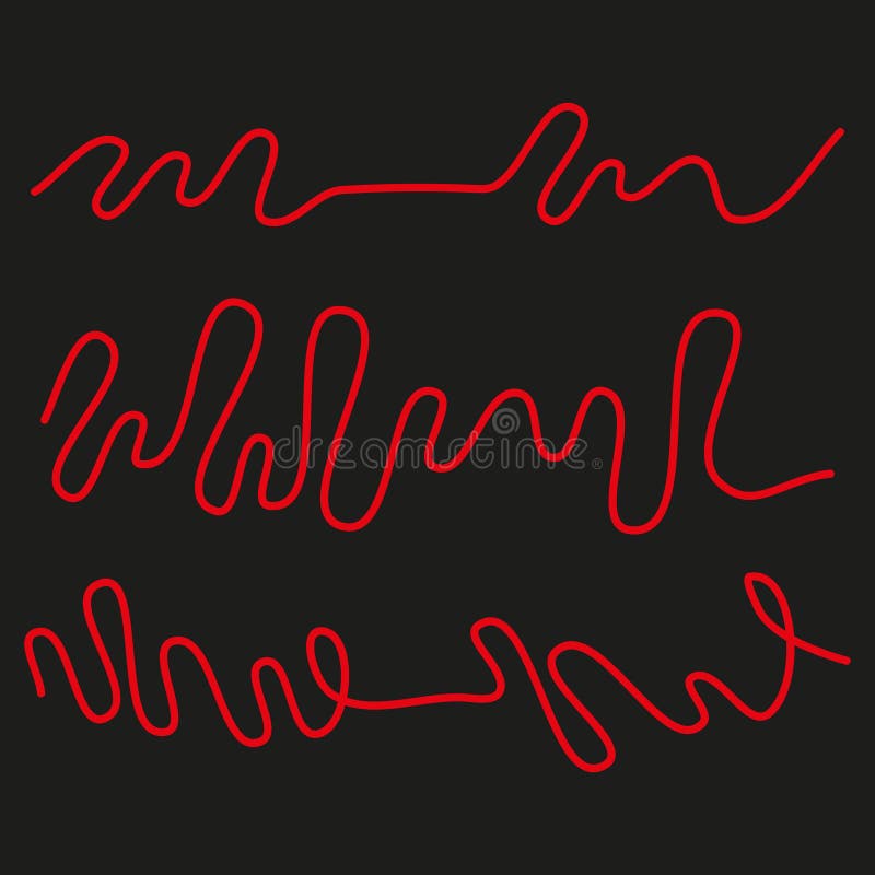 Red Wavy Lines. Abstract Flowing Shape. Black Background Vector. Smooth ...