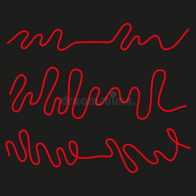 Red Wavy Lines. Abstract Flowing Shape. Black Background Vector. Smooth ...