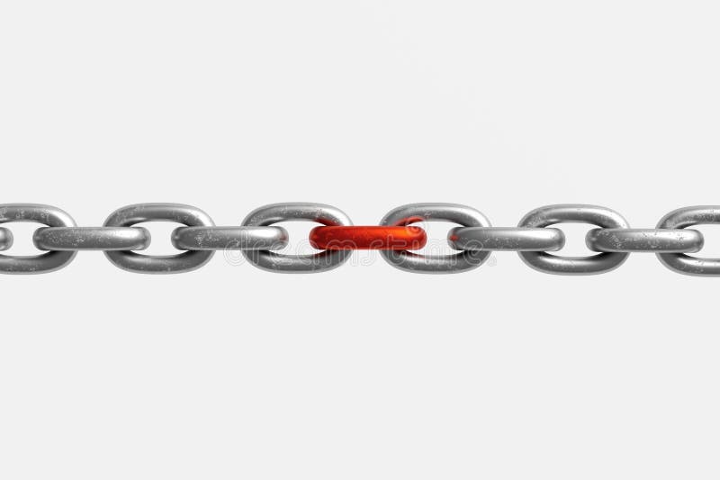 Red Weak Link in Metal Chain Symbolizing Risk and Vulnerability Stock ...