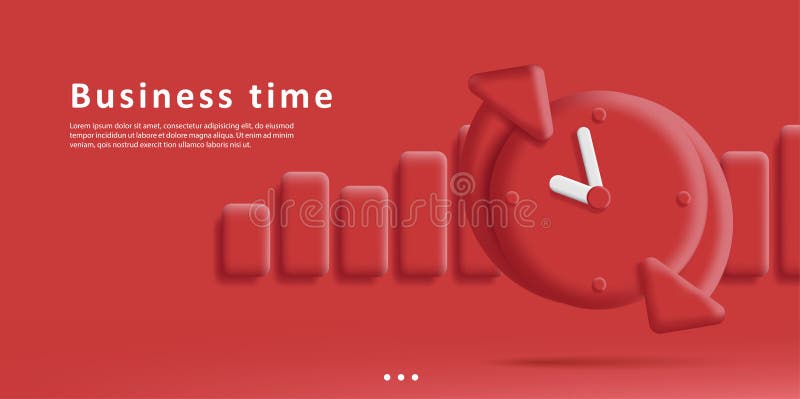 Red Web Banner with Mono Chrome Bar Chart and 3d Clock with Arrows Icon ...