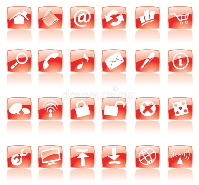 Red web icons stock vector. Illustration of email, globe - 5166380