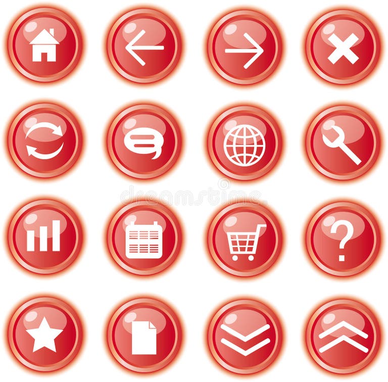 Red web icons, buttons stock illustration. Illustration of button - 8015224