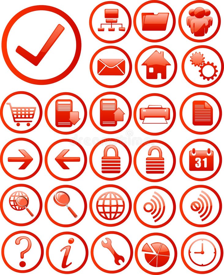 Red Web Navigation Icon Set Stock Vector - Illustration of shopping ...