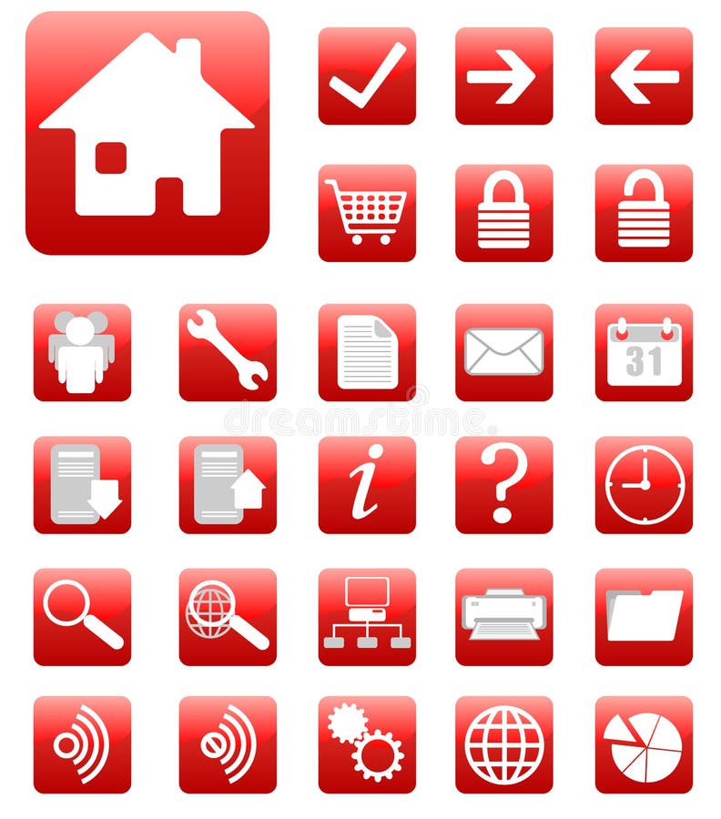 Red Web Navigation Icon Set Stock Vector - Illustration of shopping ...