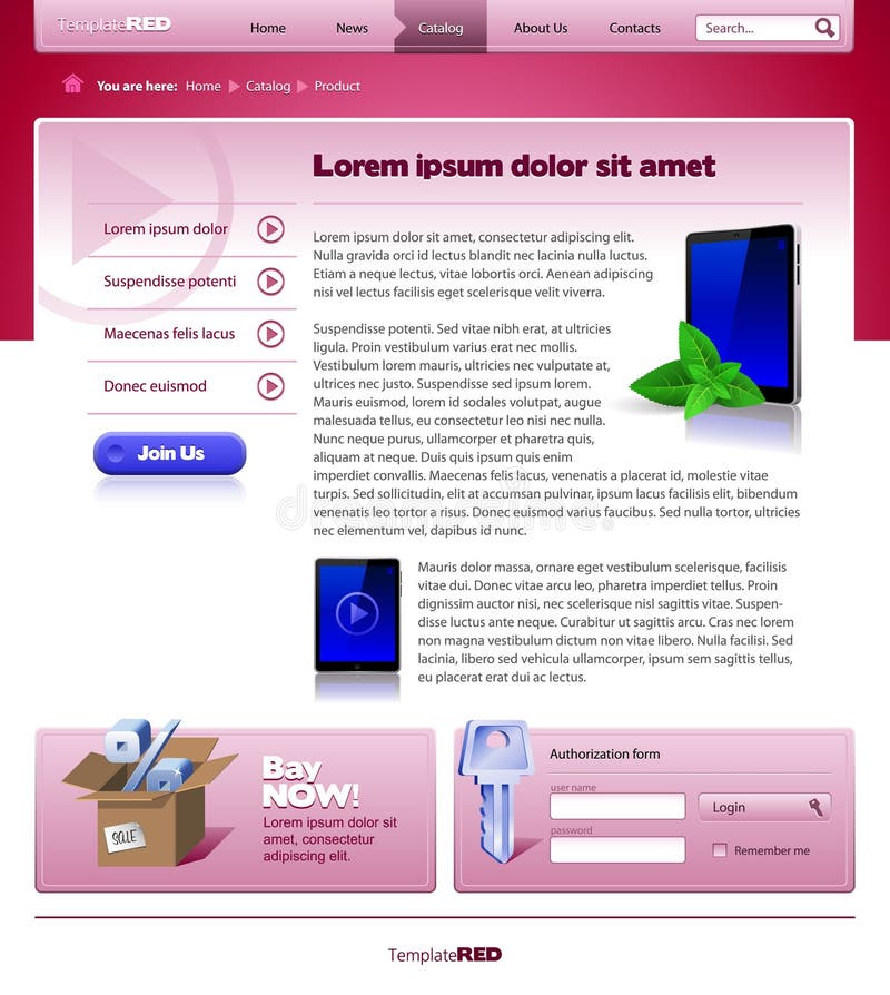 Red Website Template stock vector. Illustration of browse - 21040531