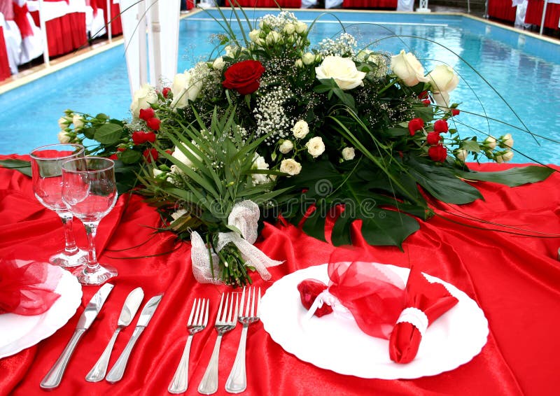Red Wedding Table stock image. Image of table, arangement - 313203