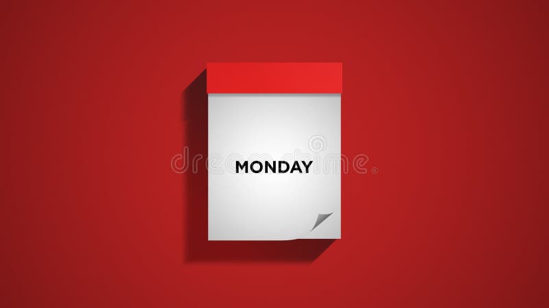 Red Weekly Calendar Showing Monday on a Red Wall Stock Illustration ...