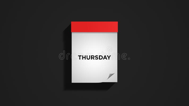 Red Weekly Calendar Showing Thursday on a Dark Gray Wall Stock ...