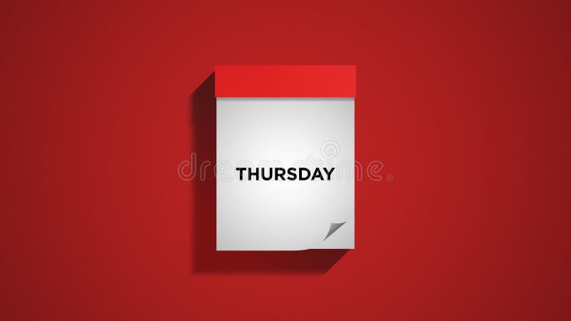 Red Weekly Calendar Showing Thursday on a Red Wall Stock Illustration ...